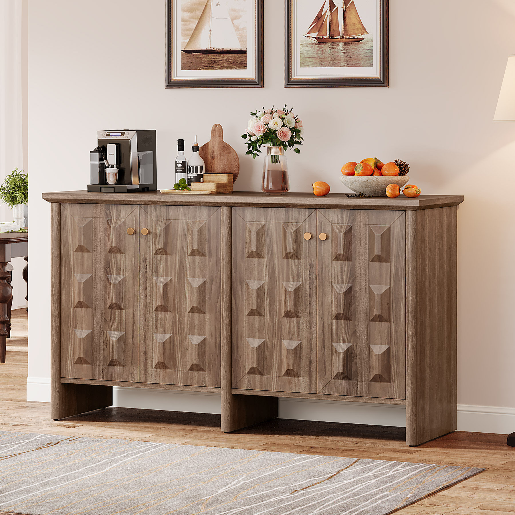Ebern Designs 59" Buffet Sideboard With 4 Doors And Adjustable Shelf | Wayfair